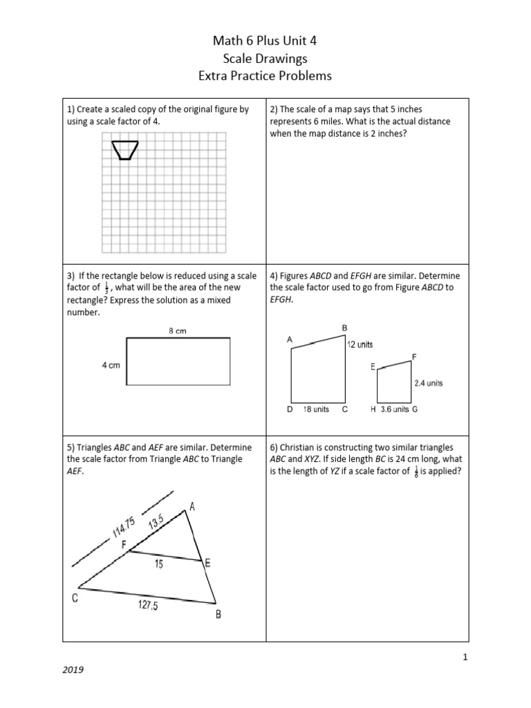 Math 6 Plus Unit 4 Scale Drawings Extra Practice Problems | PDF | Area ...