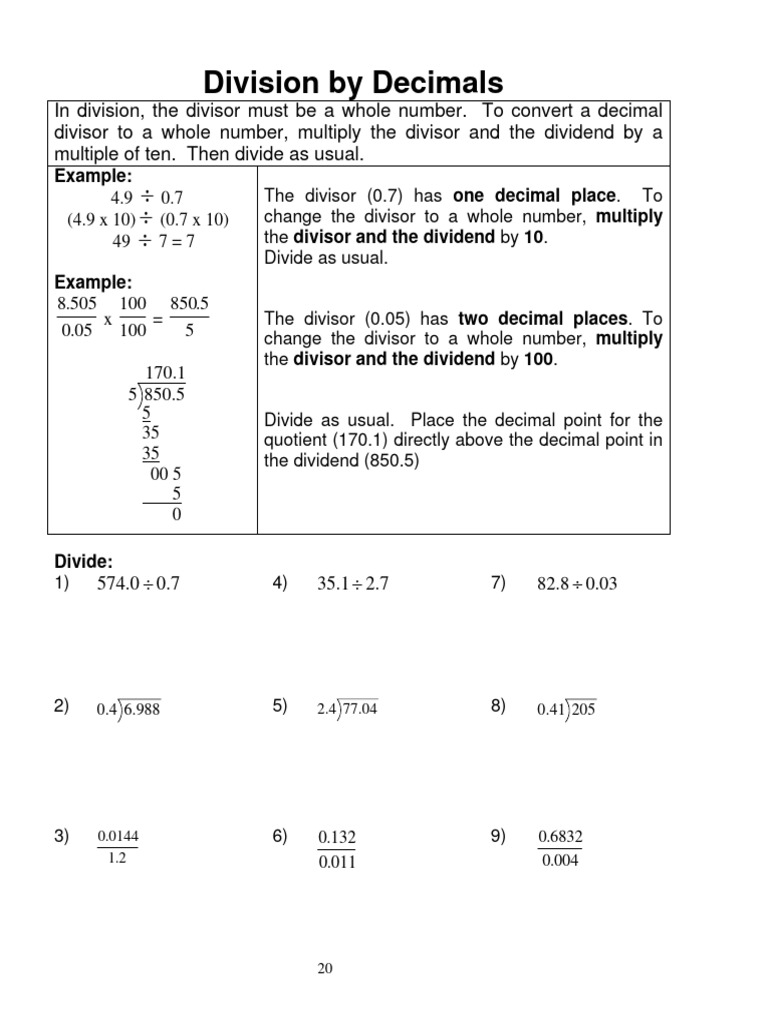 Decimal Competency Homework | PDF | Division (Mathematics) | Decimal