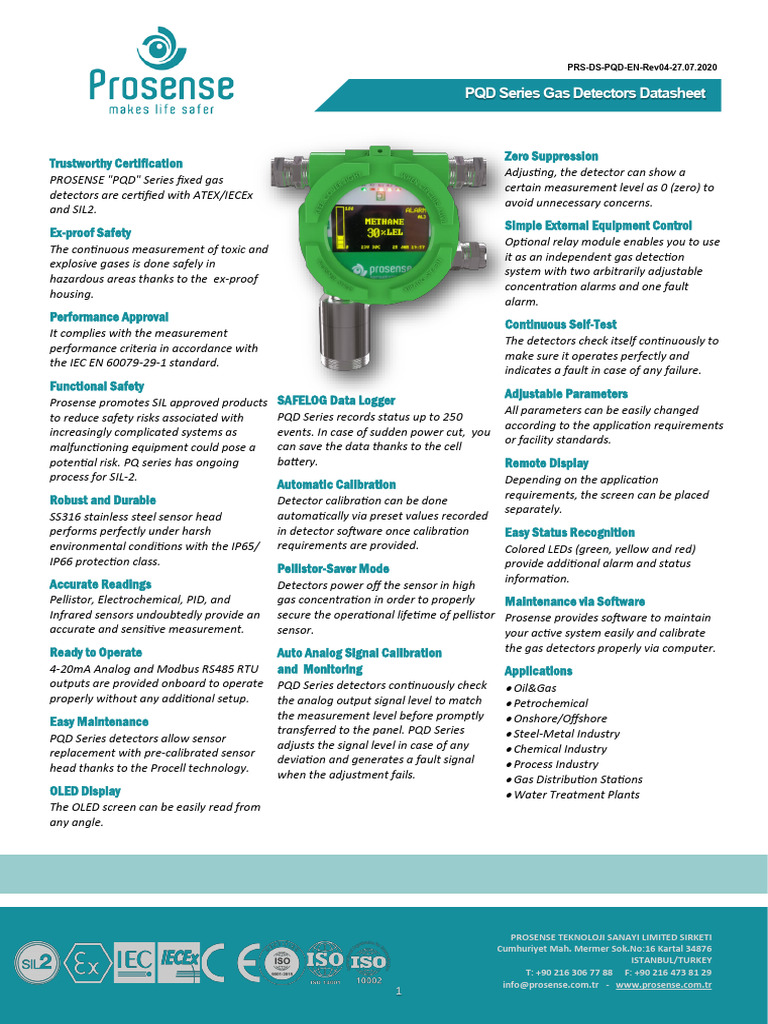 PQD Series Gas Detectors Overview | PDF | Sensor | Safety