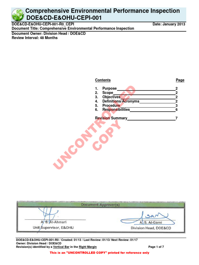 CEPI - Comprehensive Environmental Performance Inspection | PDF ...
