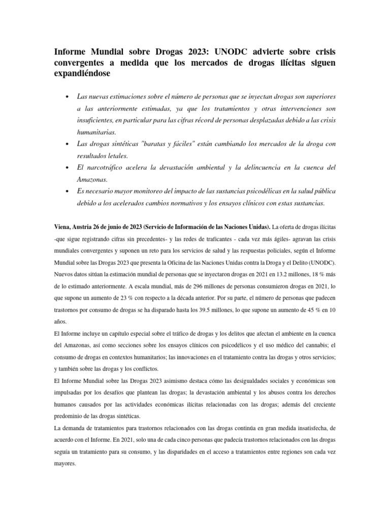 Informe Mundial Sobre Drogas 2023 | PDF | Comercio ilegal de drogas | Drogas