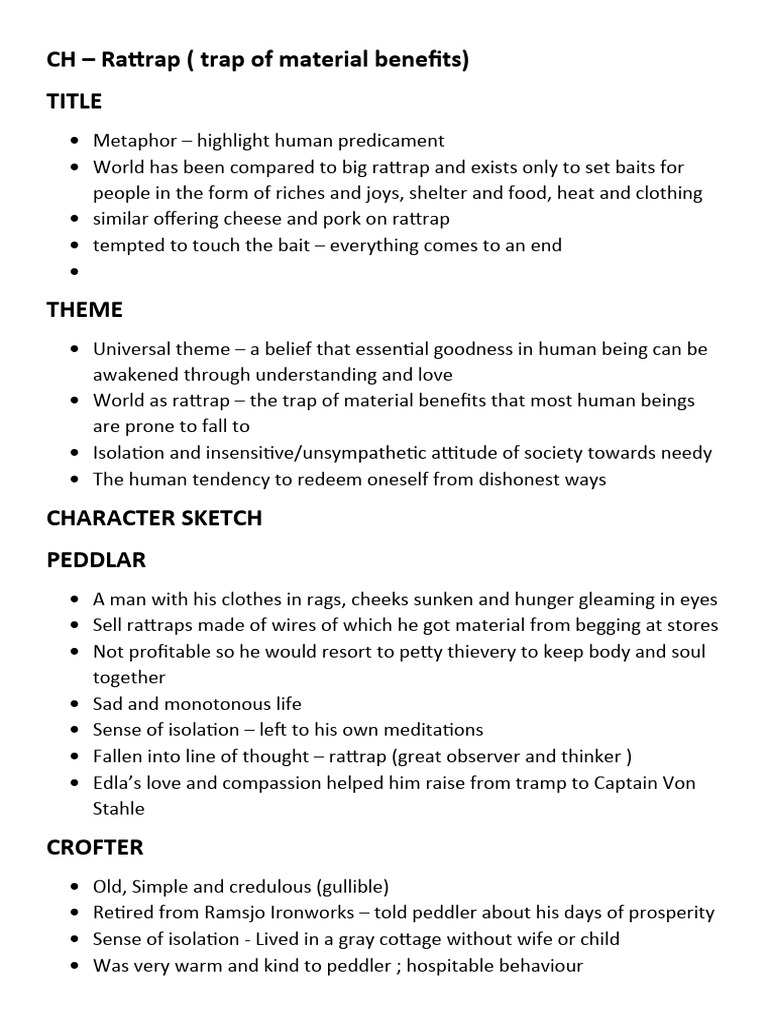 Character Sketches in "The Rattrap" | PDF | Poetry | Classics