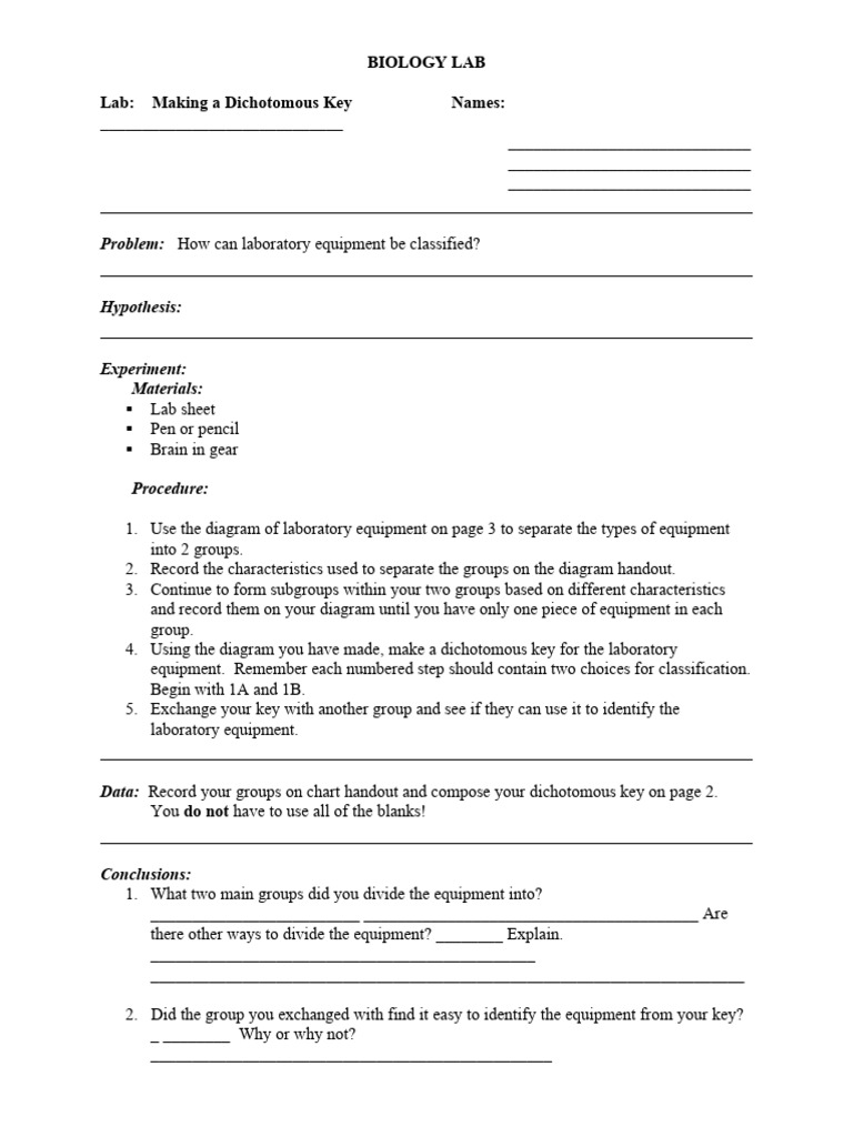 Creating a Dichotomous Key for Lab Equipment | PDF | Laboratories