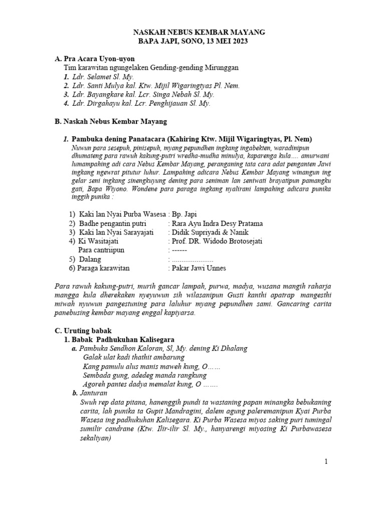 Nebus Kembar Mayang | PDF | Seni & Disiplin Bahasa | Agama & Spiritualitas