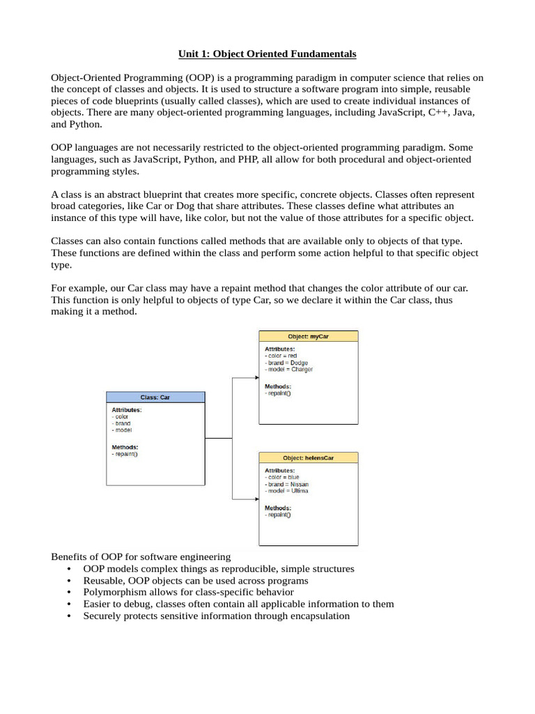 Unit 1 Oop Fundamentals Pdf Object Oriented Programming Class Computer Programming