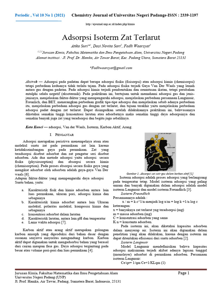 Isoterm Adsorpsi pada Karbon Aktif | PDF