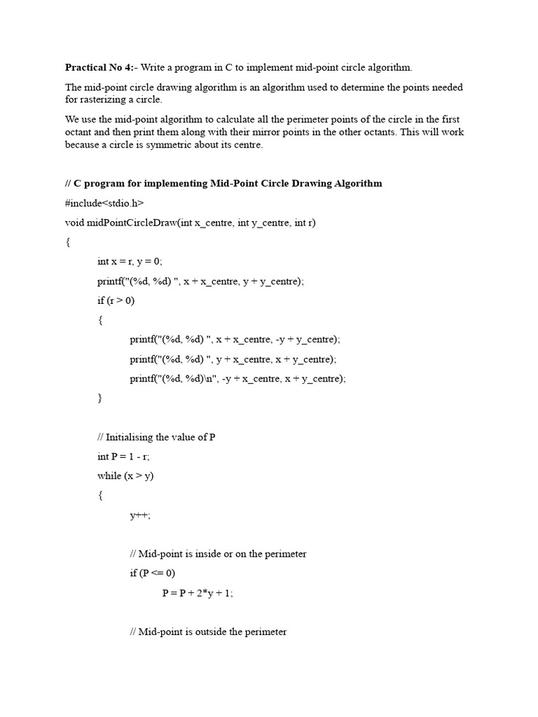 Practical No 4:-Write A Program in C To Implement Mid-Point Circle ...