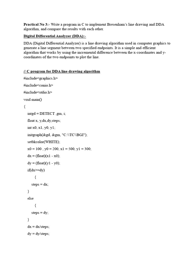 Practical No 3:-Write A Program in C To Implement Bresenham's Line ...
