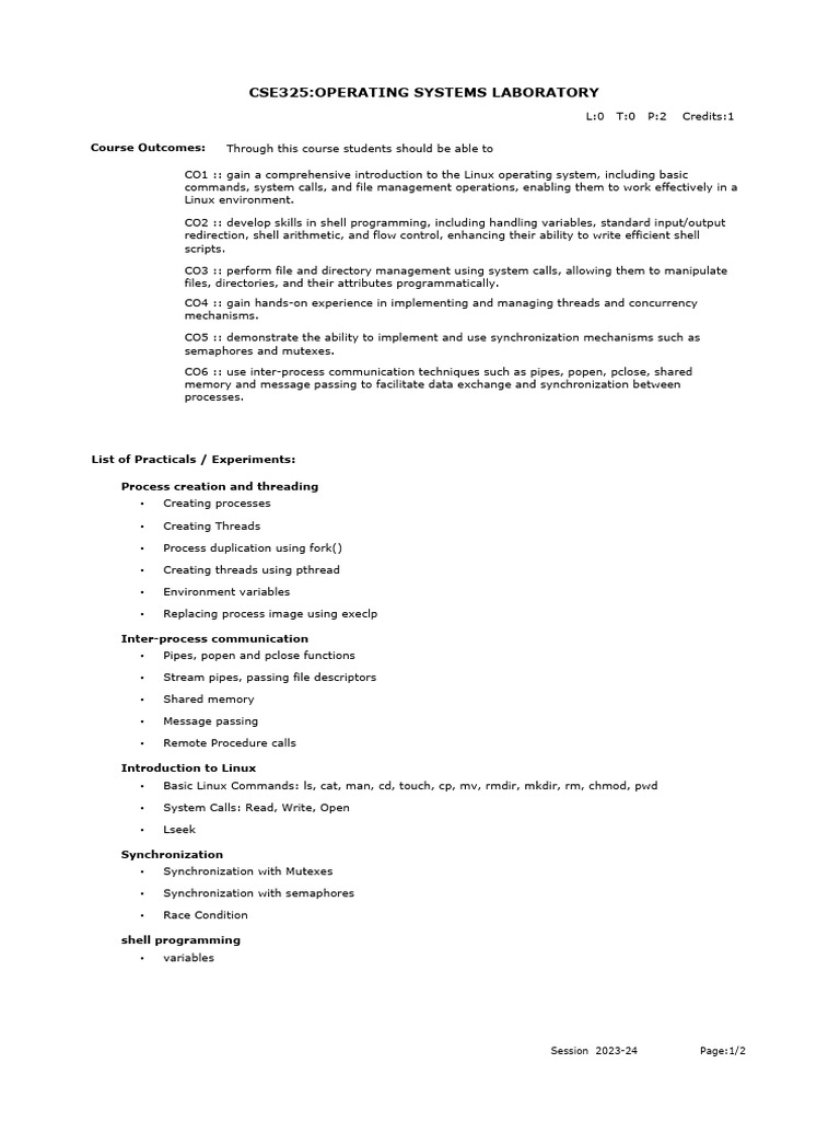 Cse 325 - Operat Lab | PDF | Information Technology | Computing