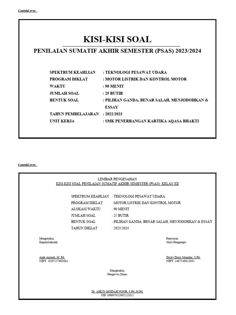 Soal Dan Kisi PSAS 2023-2024 | PDF