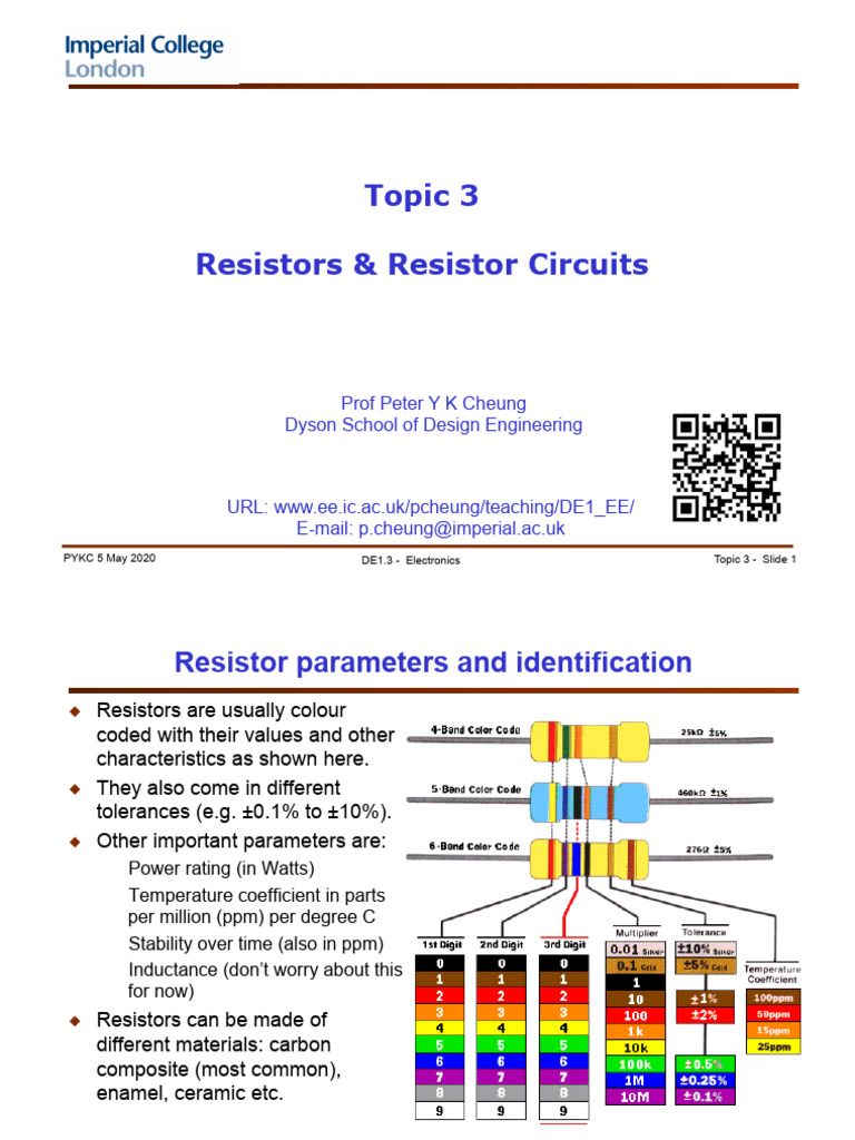 Topic 3 - Resistors & Resistor Circuits (Slides) | PDF | Resistor | Series And Parallel Circuits