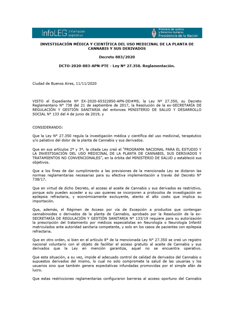 Argentina Decreto Ndeg 883 de 2020 Reglamentacion Ley 27350 | PDF ...