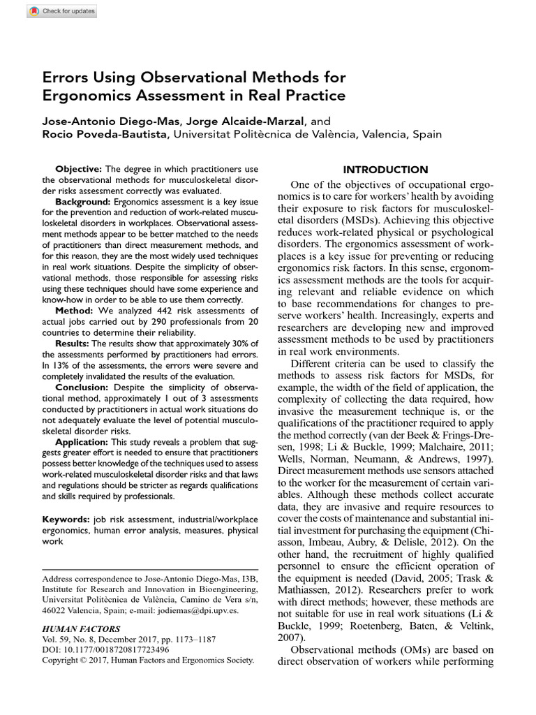 Errors Using Observational Methods For Ergonomics Assessment in Real ...