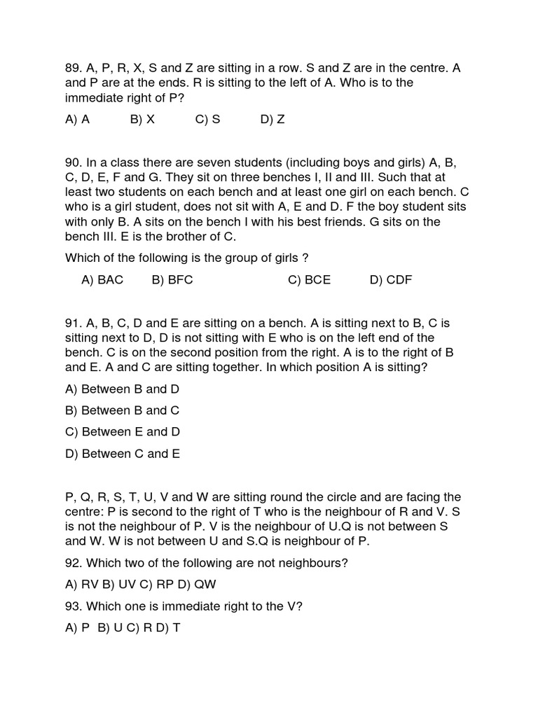 Seating Arrangement Puzzles | PDF