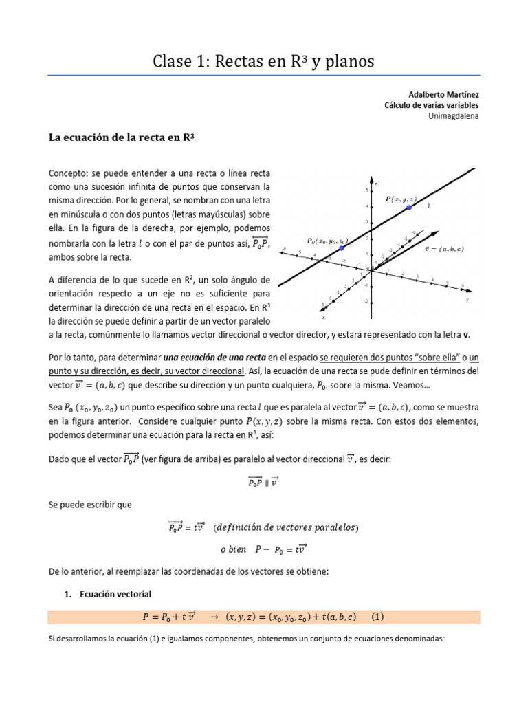 Clase 1 Rectas y Planos en R3 | PDF | Línea (geometría) | Vector Euclidiano