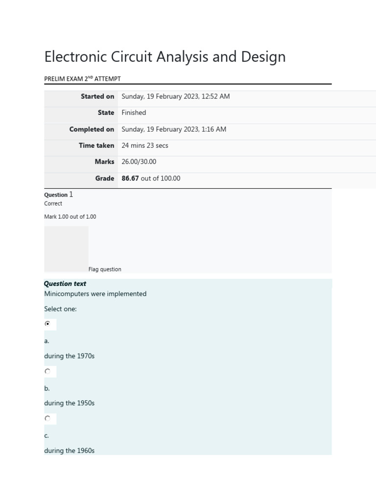 Electronic Circuit Analysis and Design PRELIM EXAM | Download Free PDF | Electrical Engineering ...
