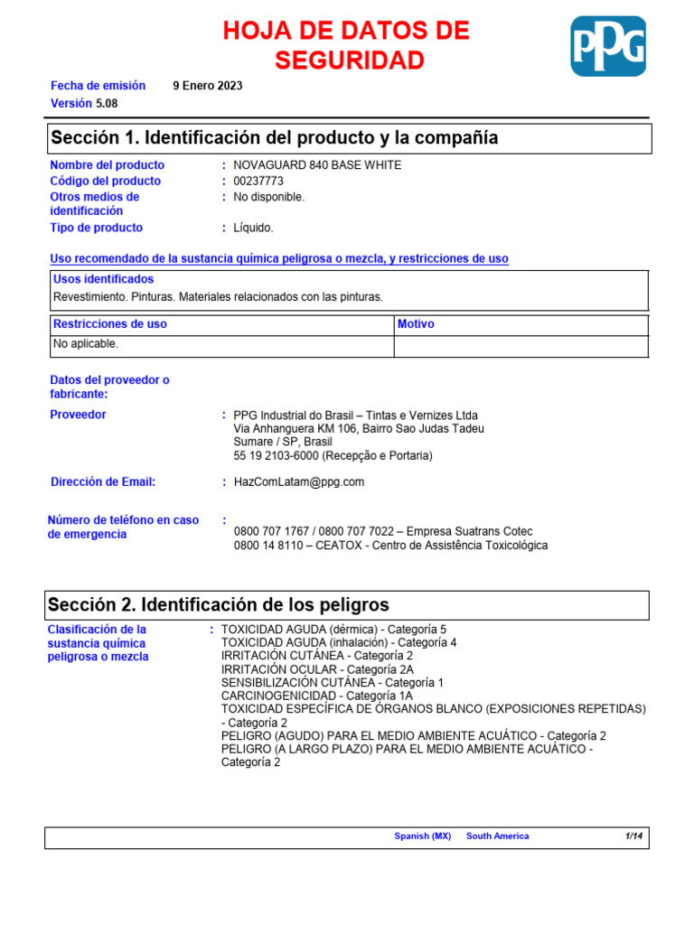 Novaguard 840-Hoja de Seguridad | PDF | Toxicología | Residuos