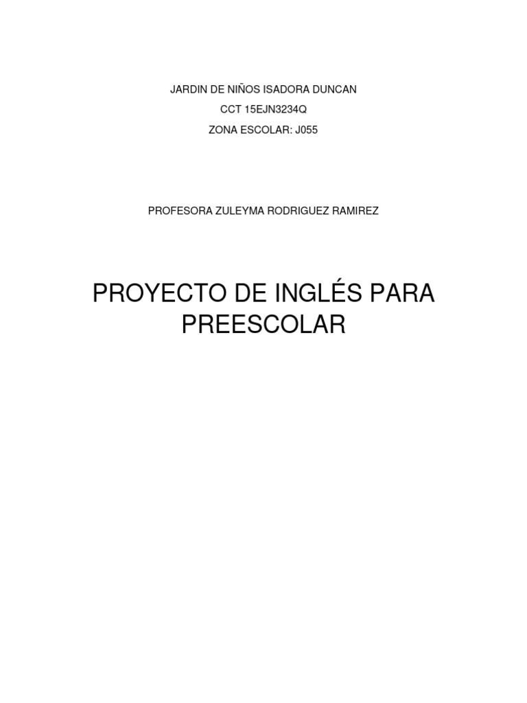 Proyecto de Inglés en Preescolar 2019-2020 | PDF | Educación de la ...