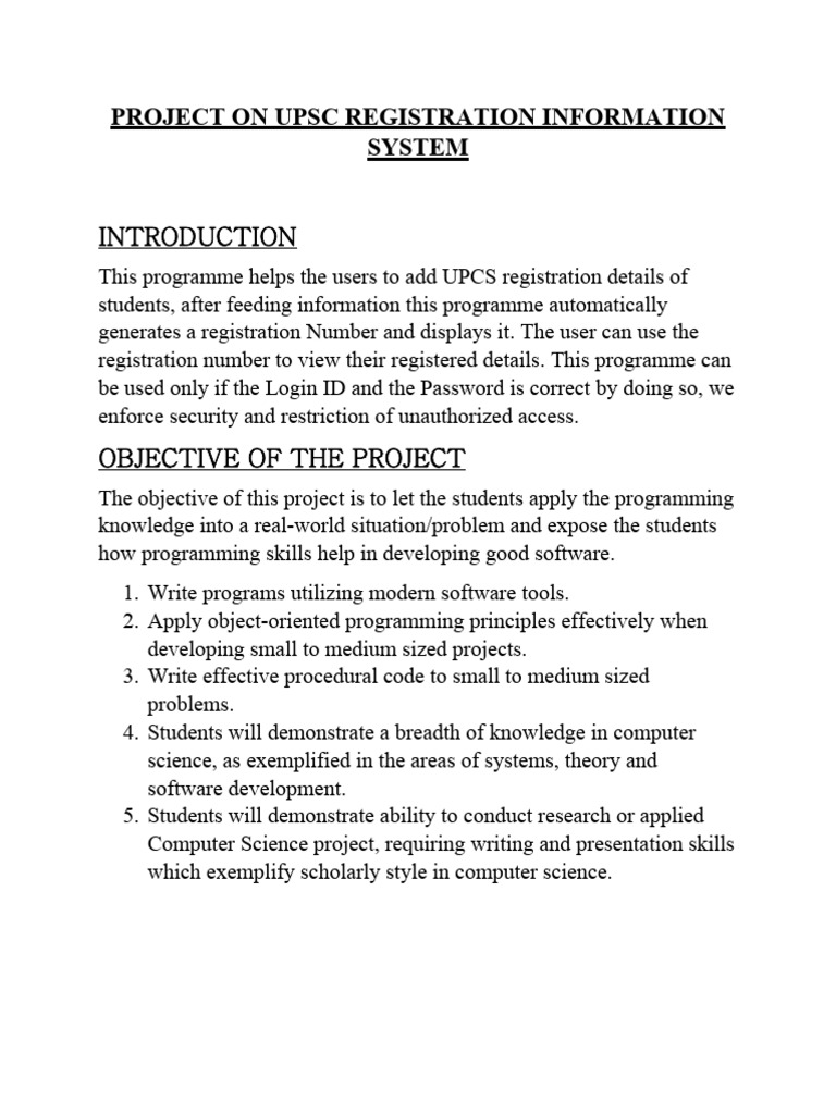 Project On Upsc Registration Information System | PDF | Business | Art