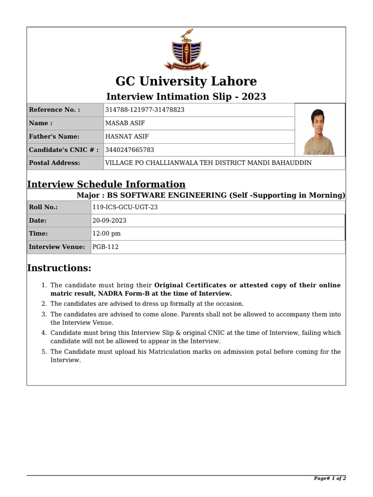 GC Interview Slip | PDF | Computing | Computer Science