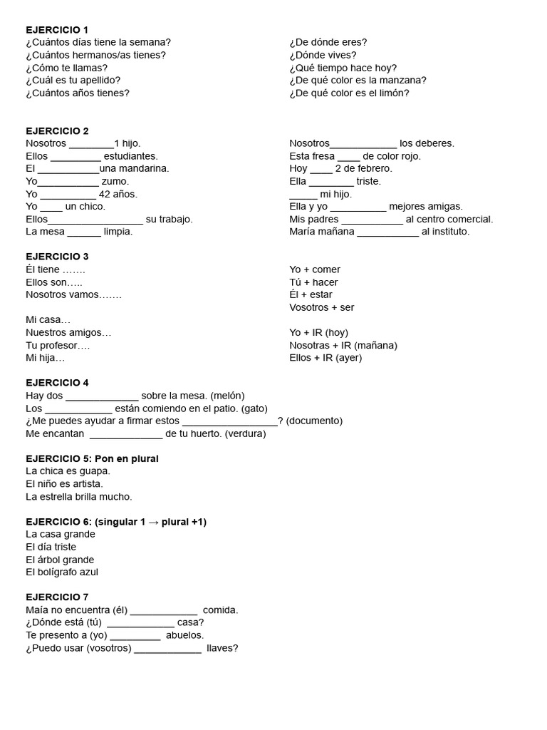 Español Actividades A1 - 1 | PDF