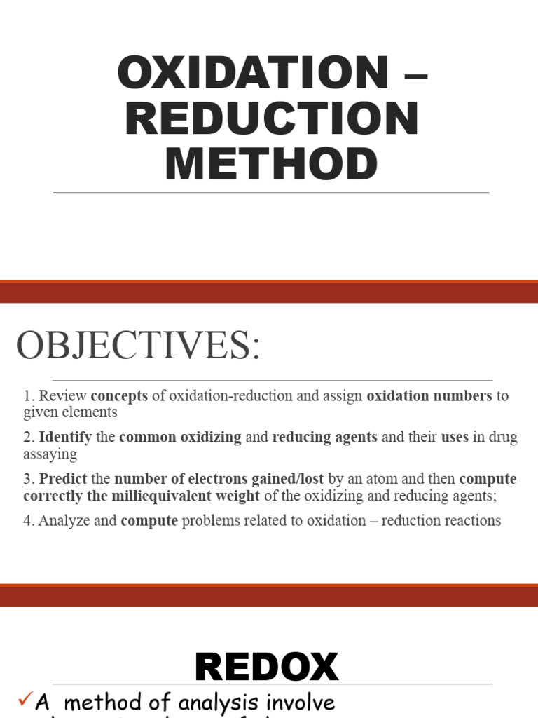OXIDATION – REDUCTION METHOD | PDF | Redox | Titration