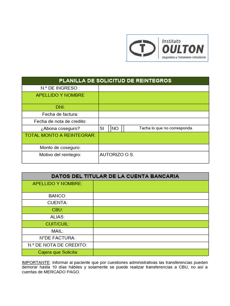 Planilla Digital de Solicitud de Reintegros | PDF
