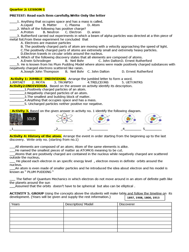 Quarter 2 Lesson 1 | PDF | Atoms | Atomic Nucleus