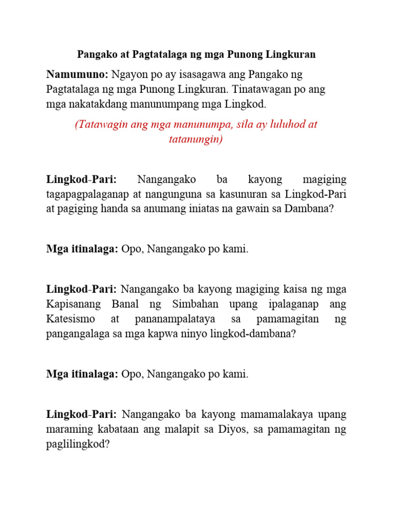 Pangako at Pagtatalaga NG Mga Punong Lingkuran | PDF