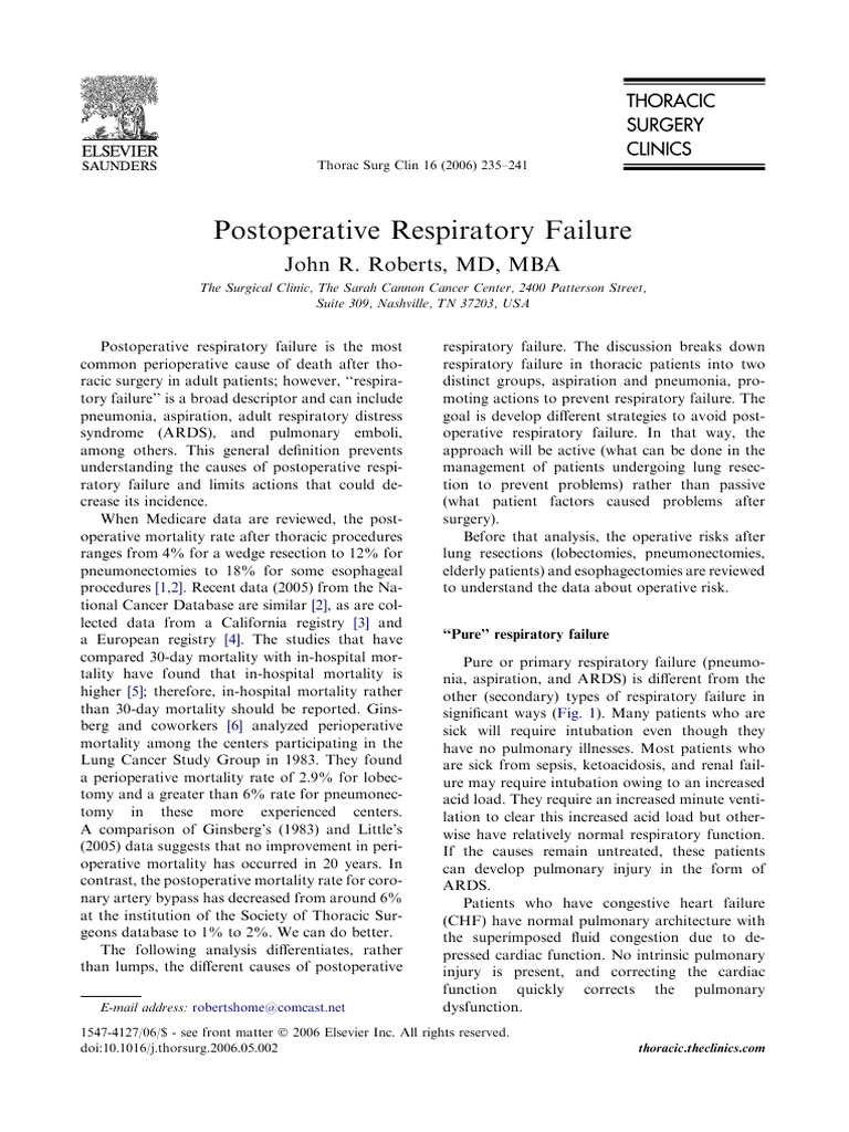 Postoperative Respiratory Failure. TCNA 2006 | PDF | Surgery | Pneumonia