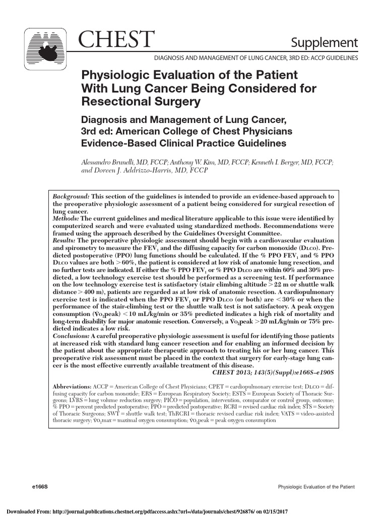 Physiologic Evaluation of The Patient With Lung Cancer. Chest 2013 | PDF | Cardiothoracic ...