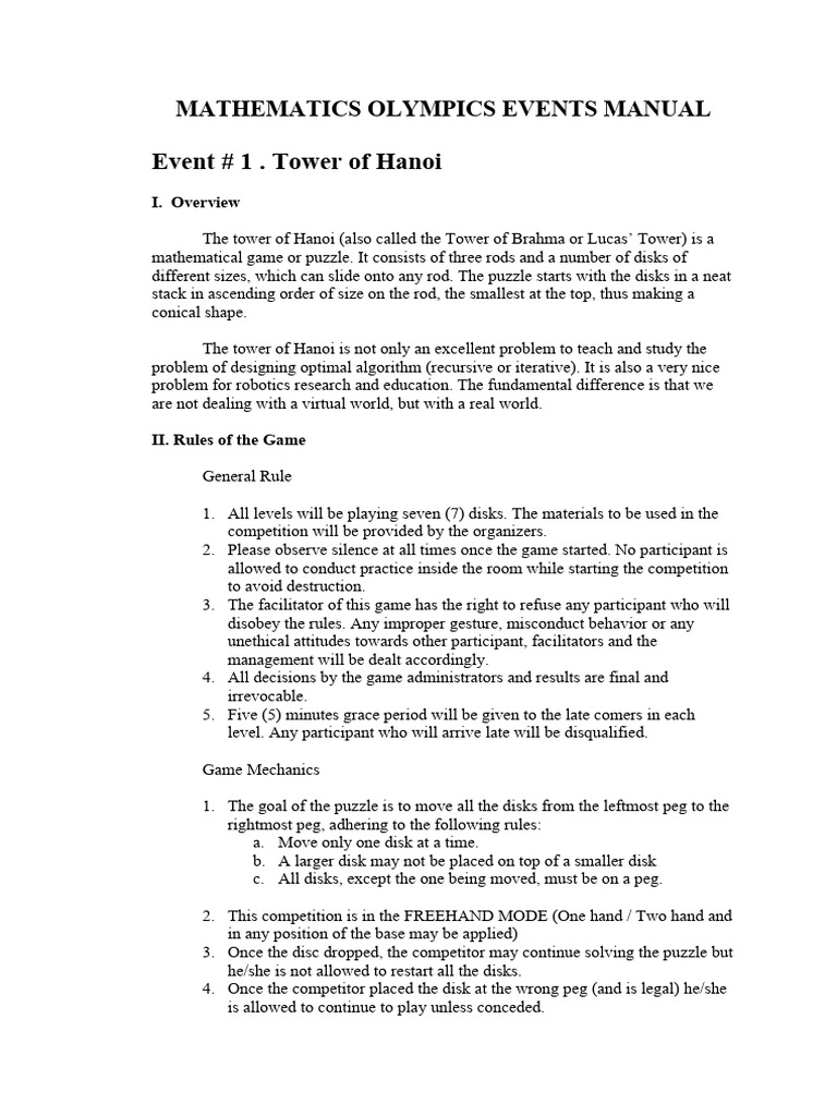 Math Olympics Events Manual | PDF | Teachers | Mathematics