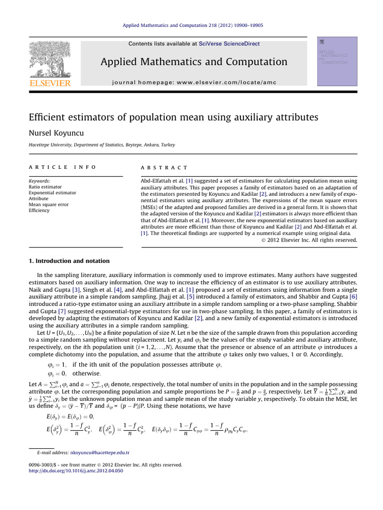 Efficient Estimators of Population Mean | PDF | Estimator | Mean Squared Error