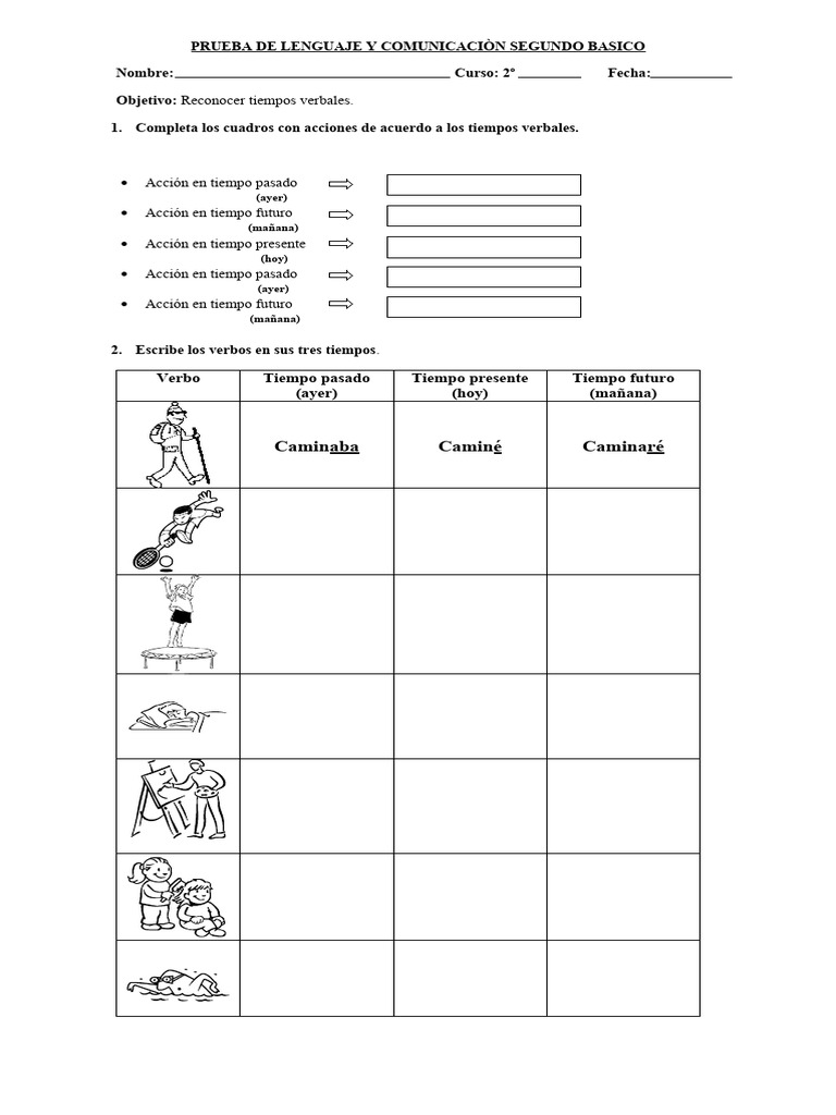 Tiempos Verbales para 2º Básico | PDF