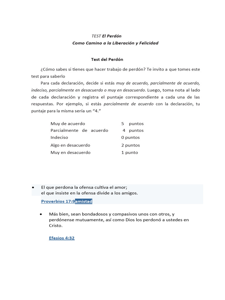 Test Del Perdon Espanol | PDF | Perdón