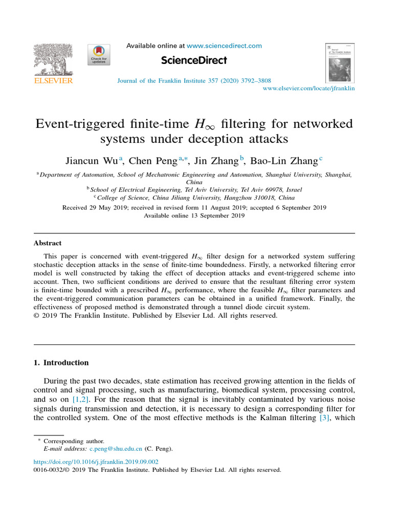 Deception Attack (Sensor) Wu2019 | PDF | Matrix (Mathematics) | Computer Network