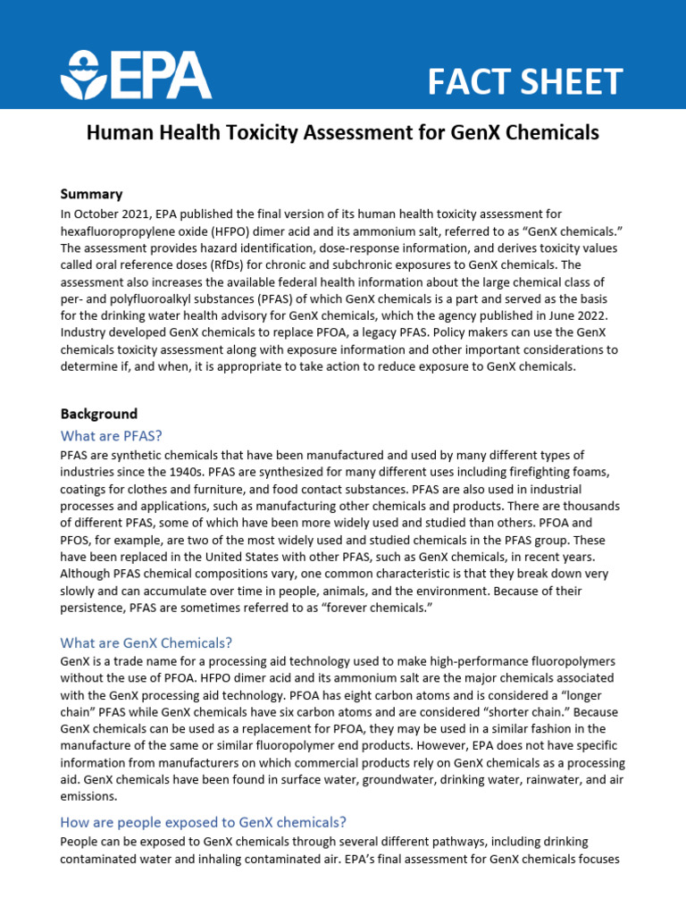 GenX Toxicity Assessment Factsheet March 2023 Update | PDF ...
