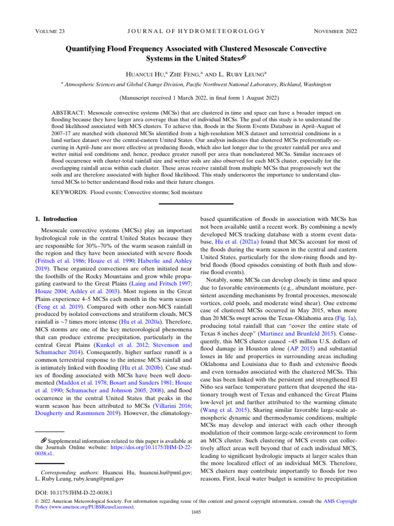 Quantifying Flood Frequency Associated With Clustered Mesoscale Convective Systems in The United ...