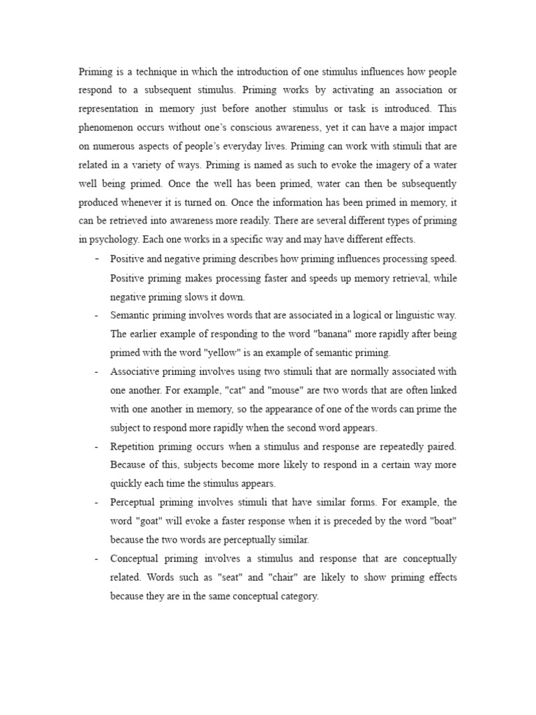 Priming PDF | PDF | Priming (Psychology) | Neuropsychological Assessment