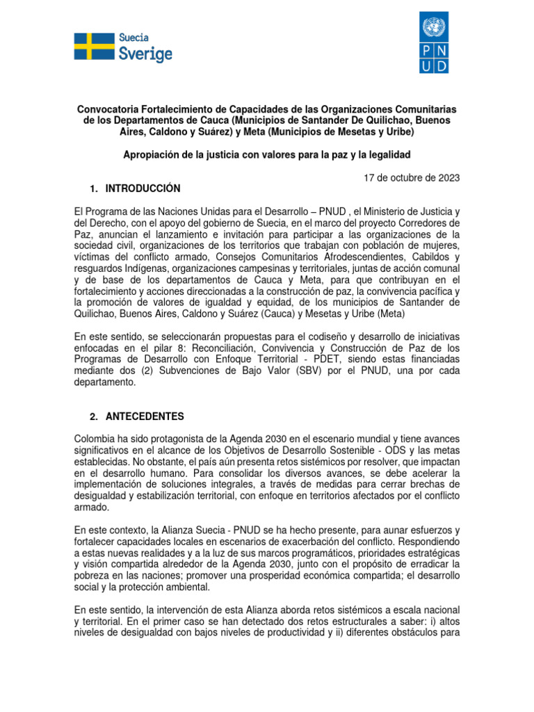 TDR SBV Pnud Suecia 201023 | PDF | Evaluación | Programa de las ...