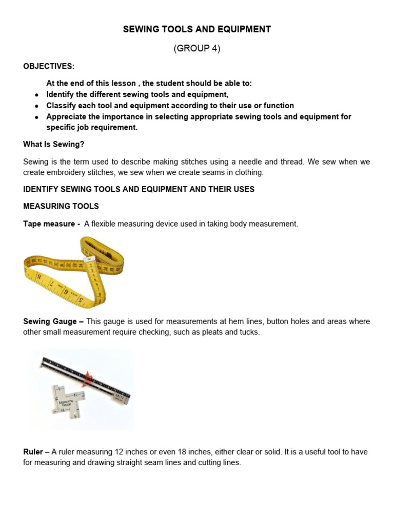 Sewing Tools and Equipment | PDF | Sewing | Seam (Sewing)