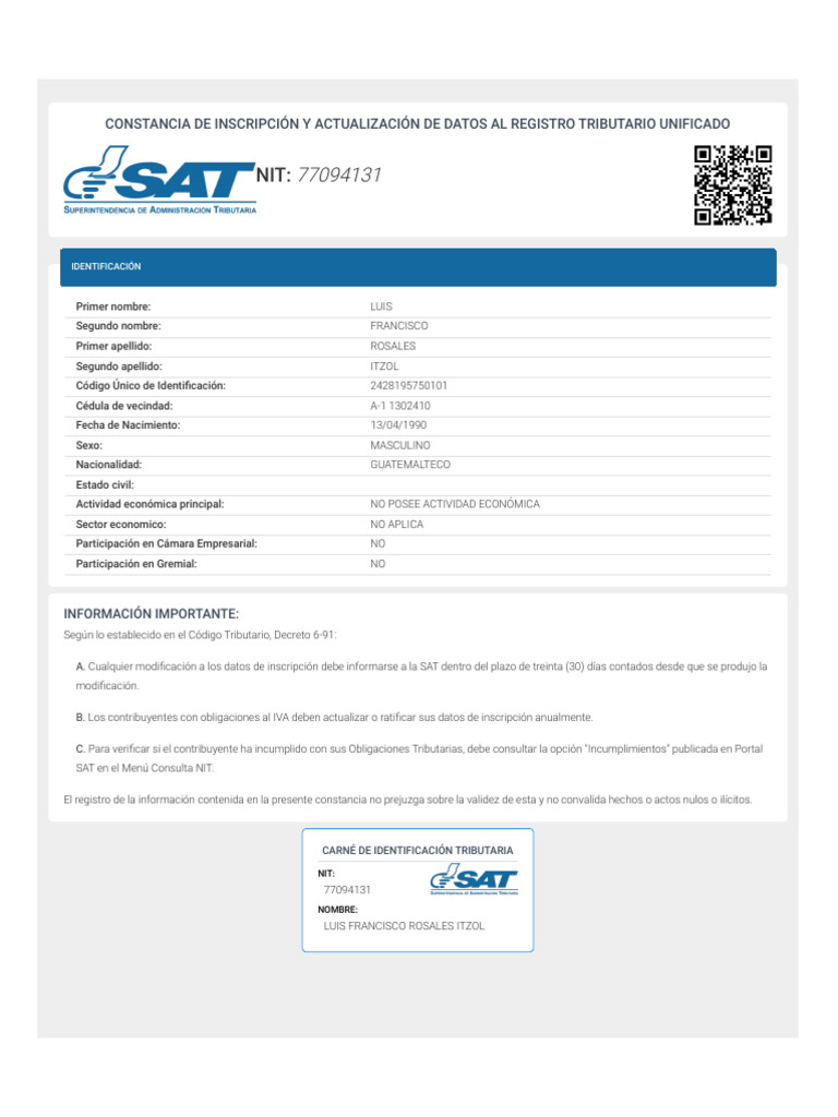 Portal SAT - Impresión de RTU - Guatemala | PDF Portal SAT - Impresión de RTU - Guatemala | PDF