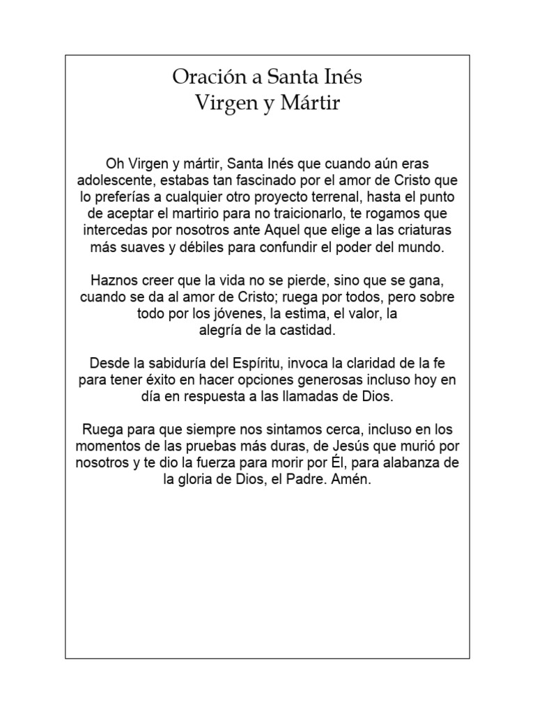 Oración a Santa Inés del Monte Perdido | PDF | Ciencias sociales ...