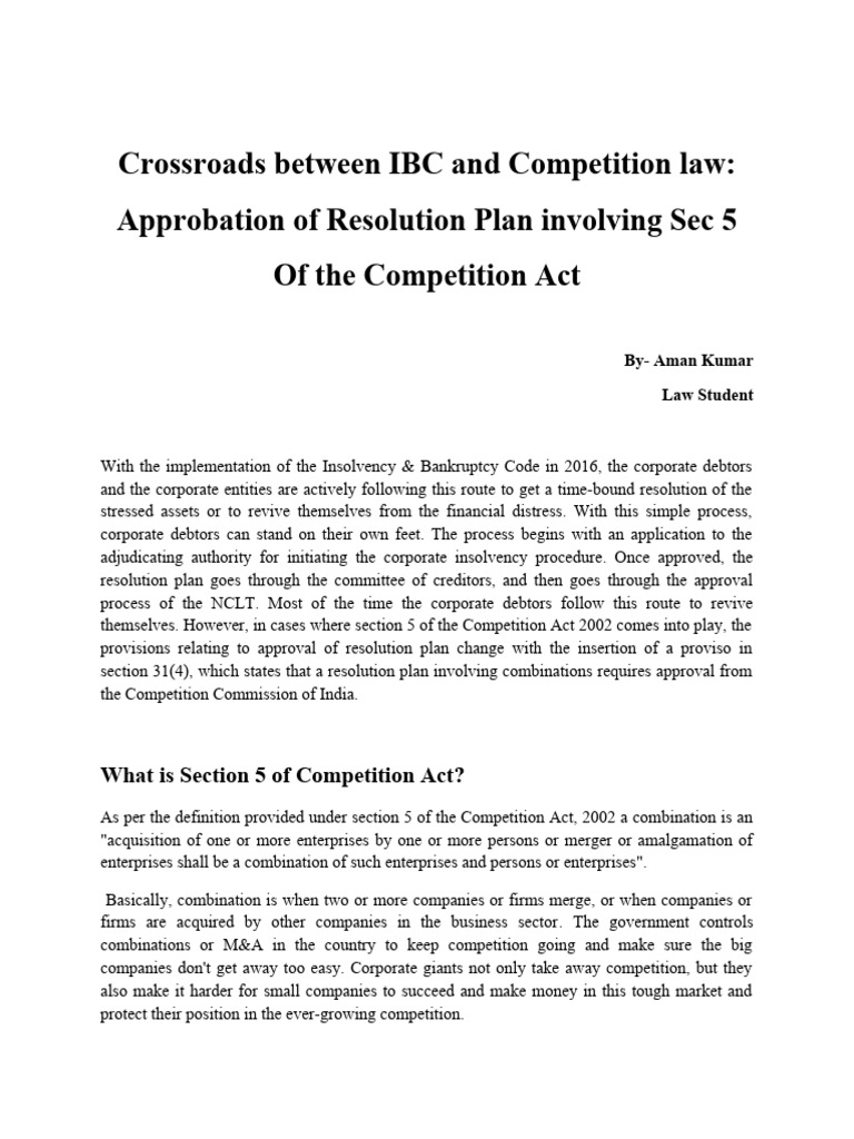 Crossroads Between IBC and Competition Law | PDF | Bankruptcy | Insolvency
