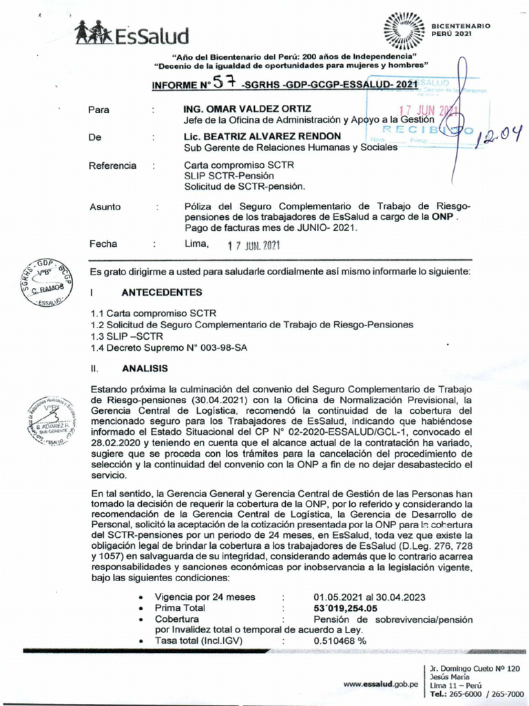Inf. 57 - SGRHS 17.06 (Poliza SCTR A Cargo de La Onp Fact. Junio 2021 ...