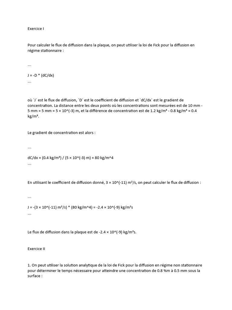 Calcul du flux et du coefficient de diffusion | PDF | La diffusion | Chimie