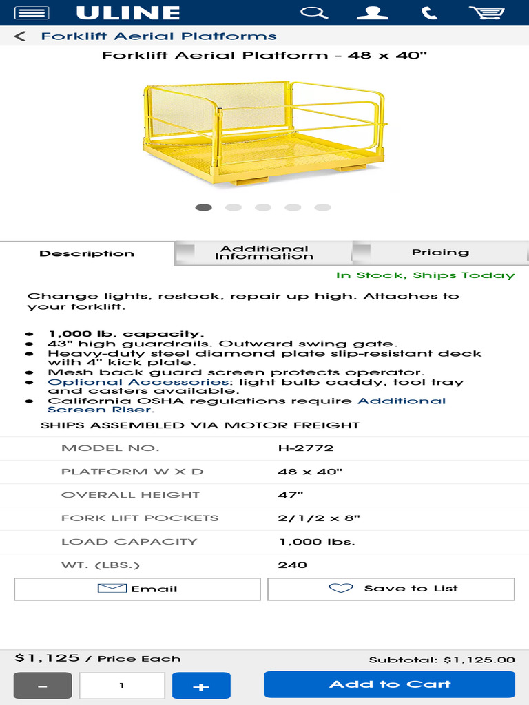 Forklift Aerial Platform - 48 X 40 H-2772 - Uline | PDF
