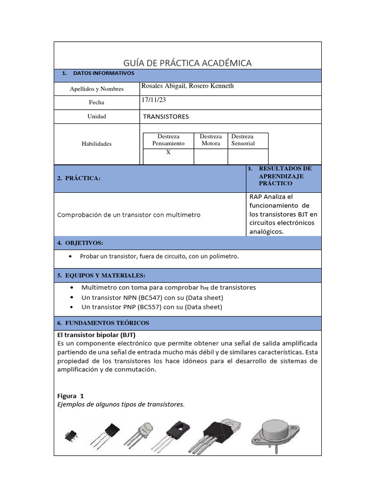 Guía de Práctica Resuelta Académica N3 Comprobacion de Transistores ...