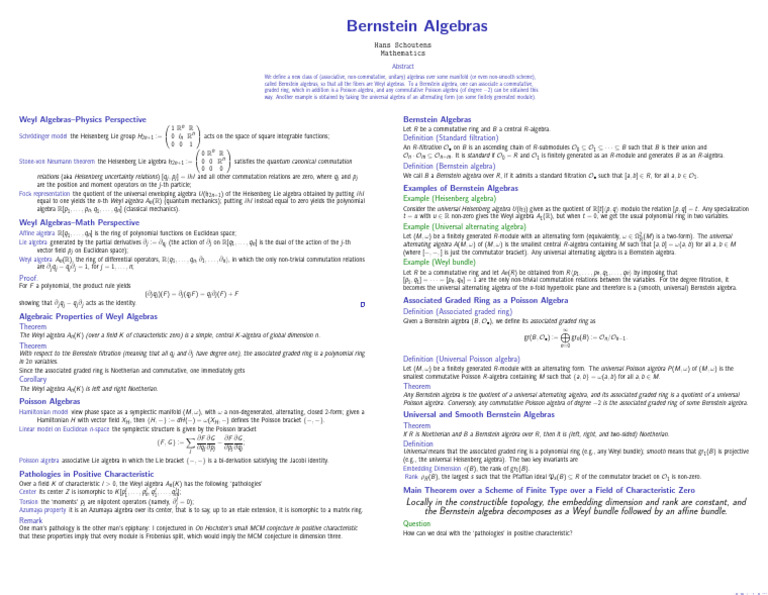 Bernstein Poster 2018 | PDF | Ring (Mathematics) | Hamiltonian Mechanics
