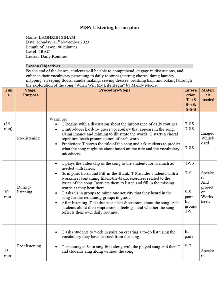 PDP Lesson Plan Siham Laghribi | PDF | Cognitive Science | Cognition
